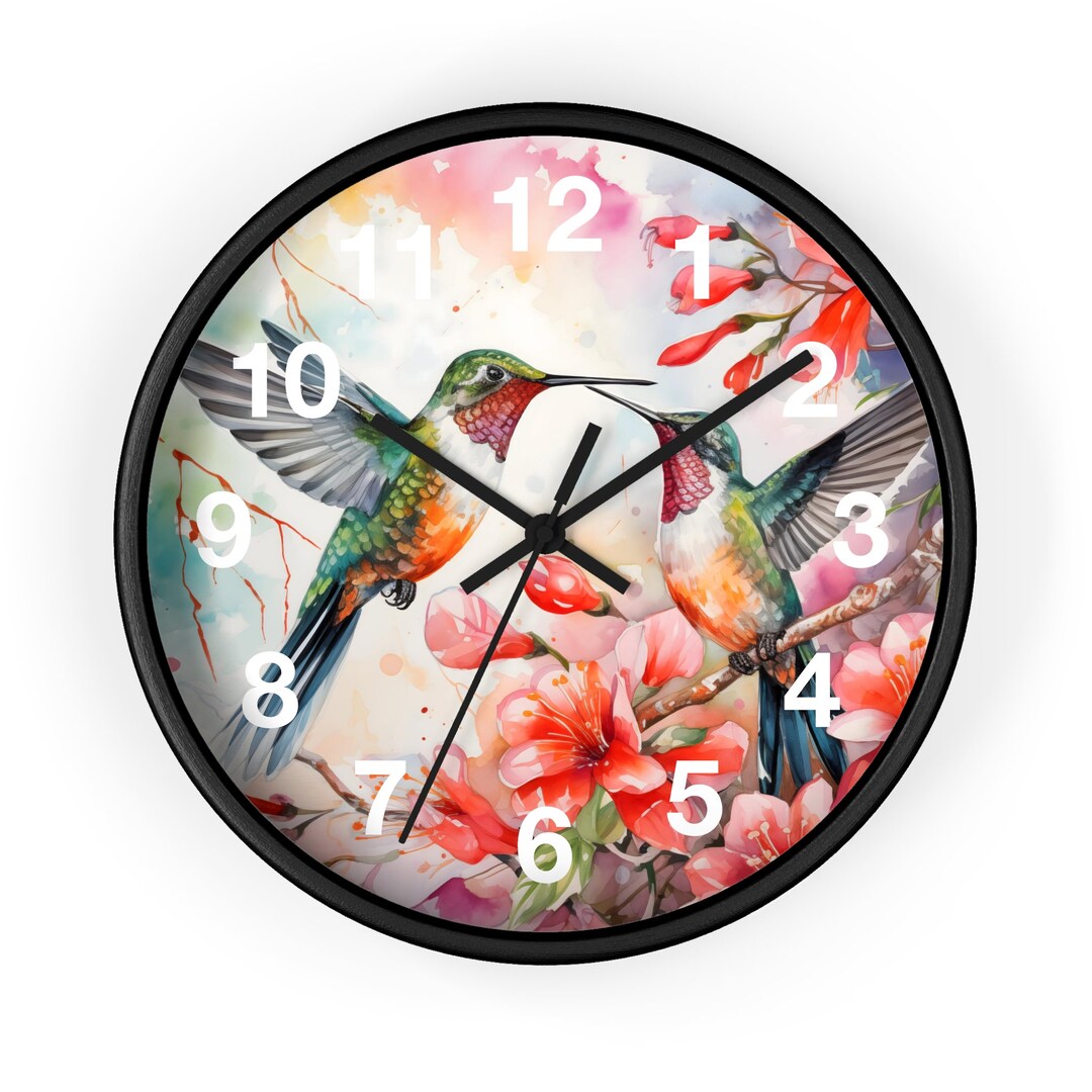 Unique Watercolor Hummingbird Wood Clock Bright and Colorful Home Decor ...