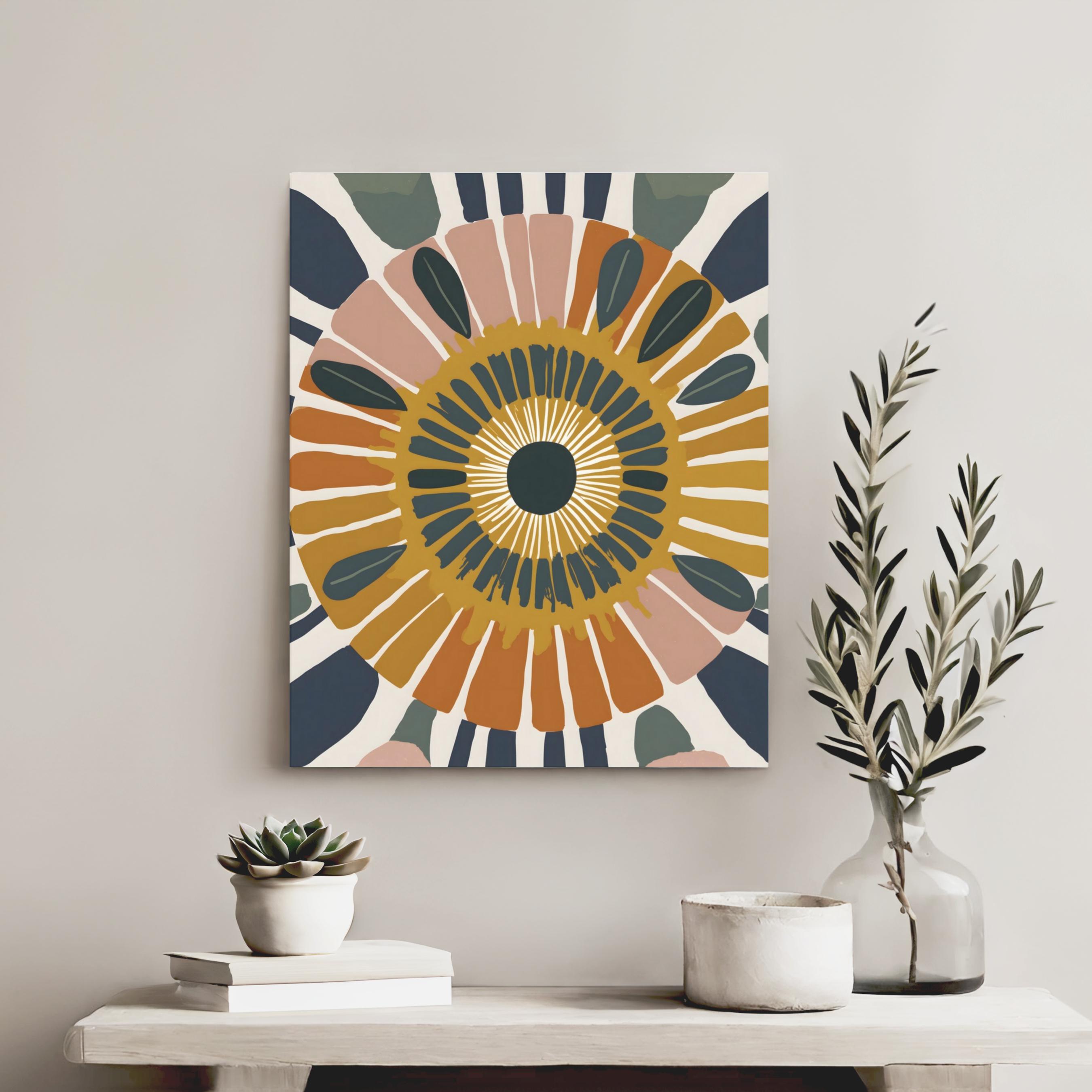 Retro Sunburst Flower Wall Art Print, Bold Abstract Floral Poster, Mid ...