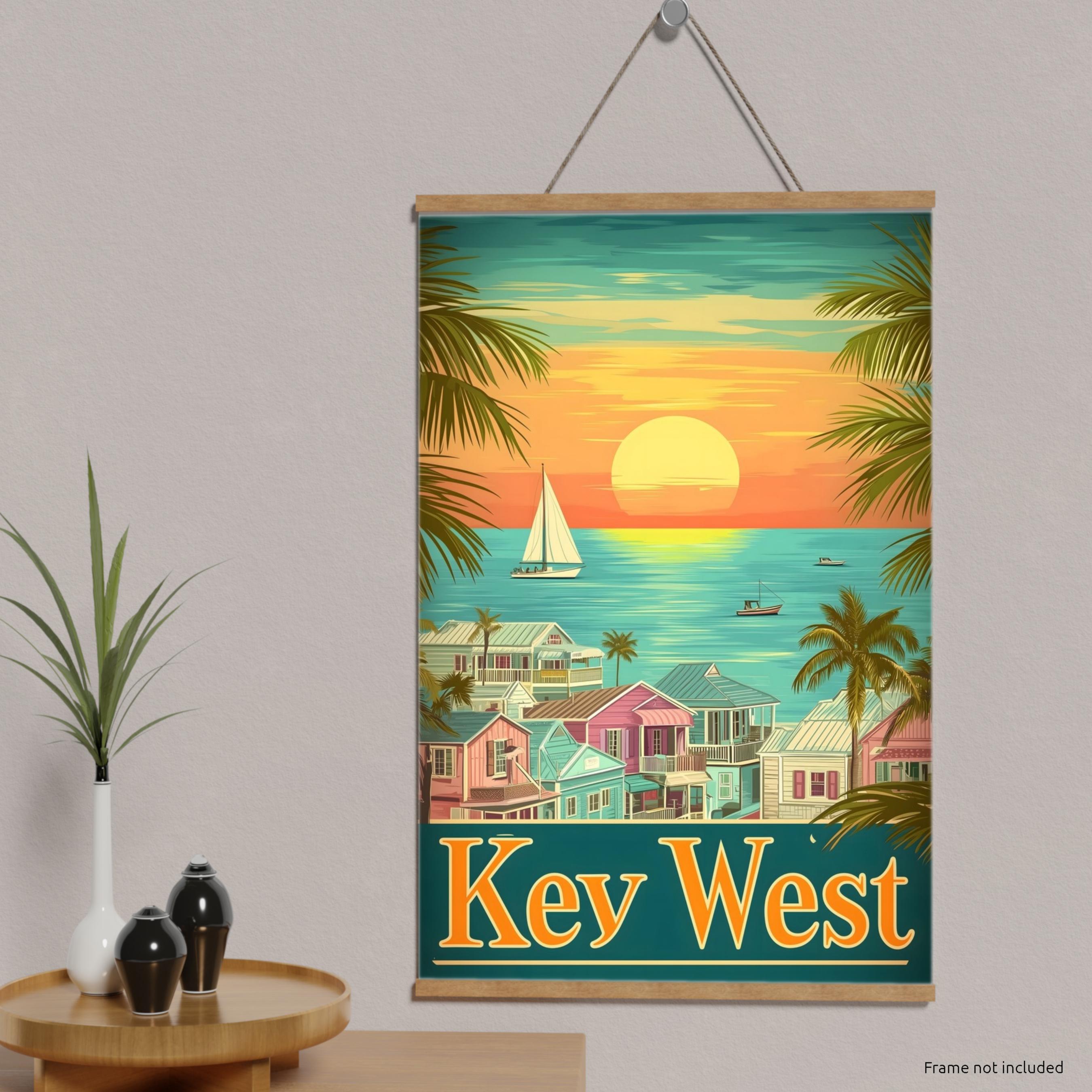 Vintage Style Key West Travel Poster, Tropical Sunset Wall Art, Coastal ...