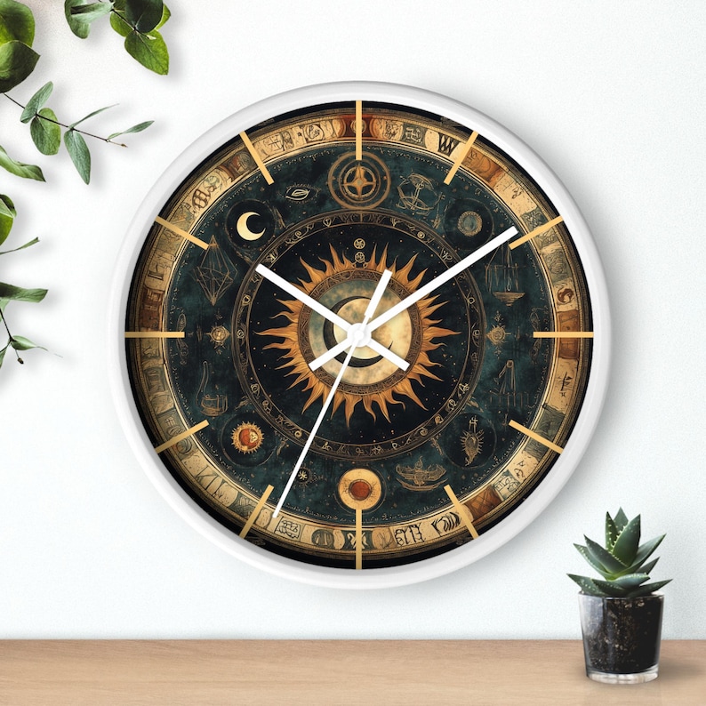 Alchemist's Wall Clock, Alchemical Symbols, Sun and Crescent Moon ...