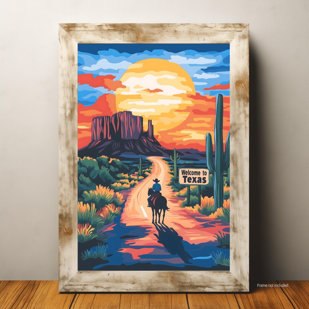Texas Western Sunset Wall Art Poster - Cowboy Desert Landscape Print ...