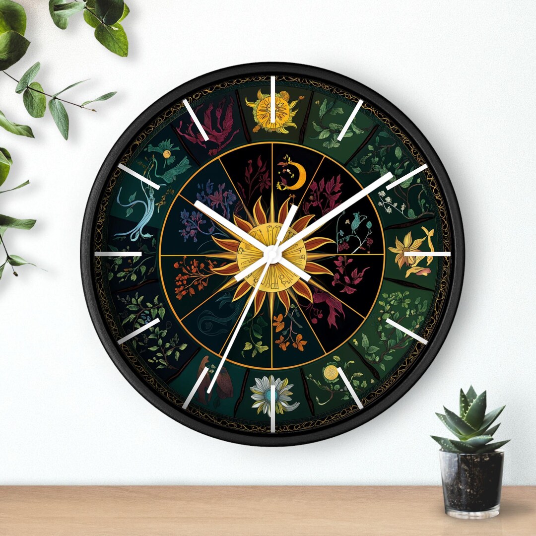 Sun and Moon Botanical Wall Clock, Colorful Nature Art Clock With ...