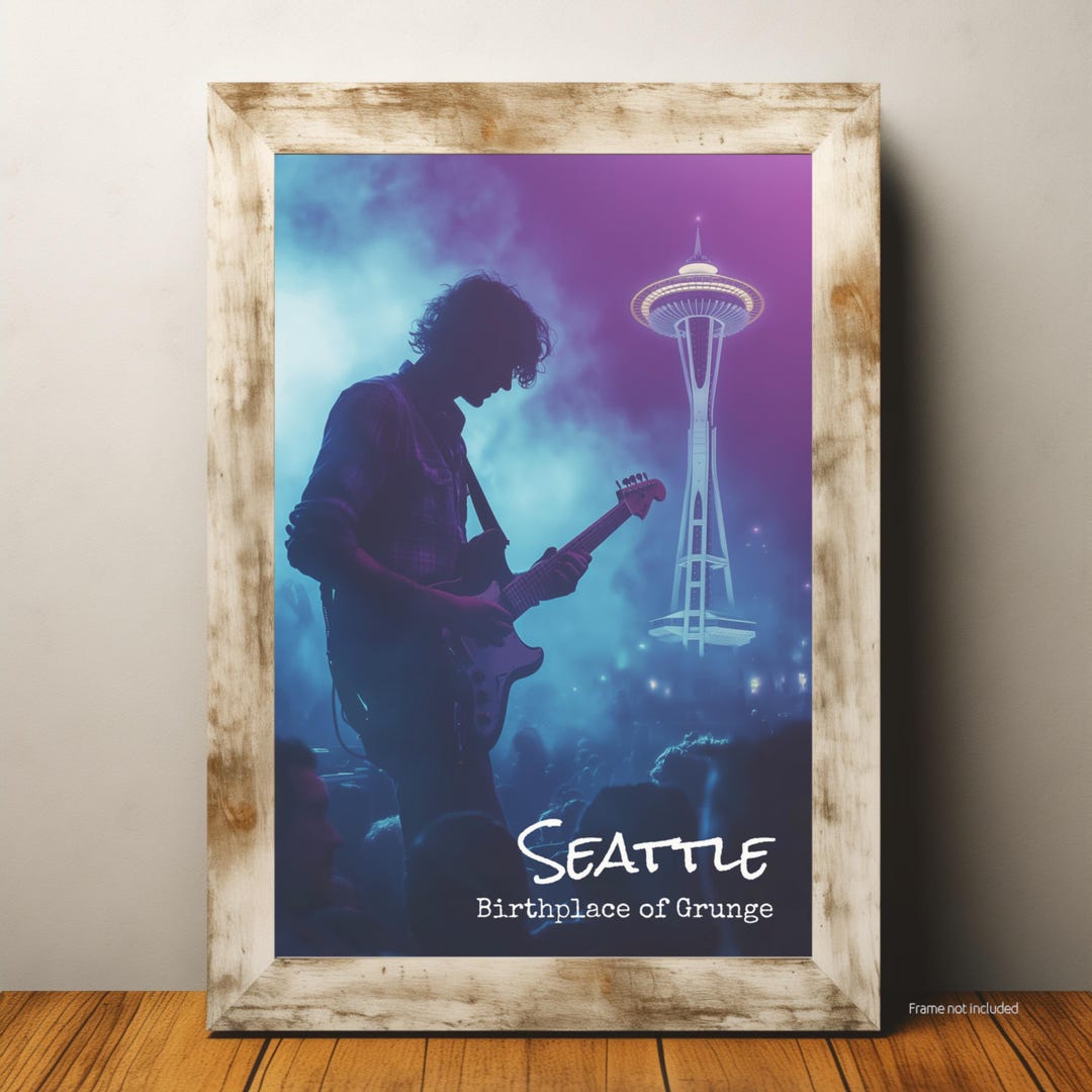 Seattle Grunge Music Poster - Space Needle Wall Art - Rock Concert ...