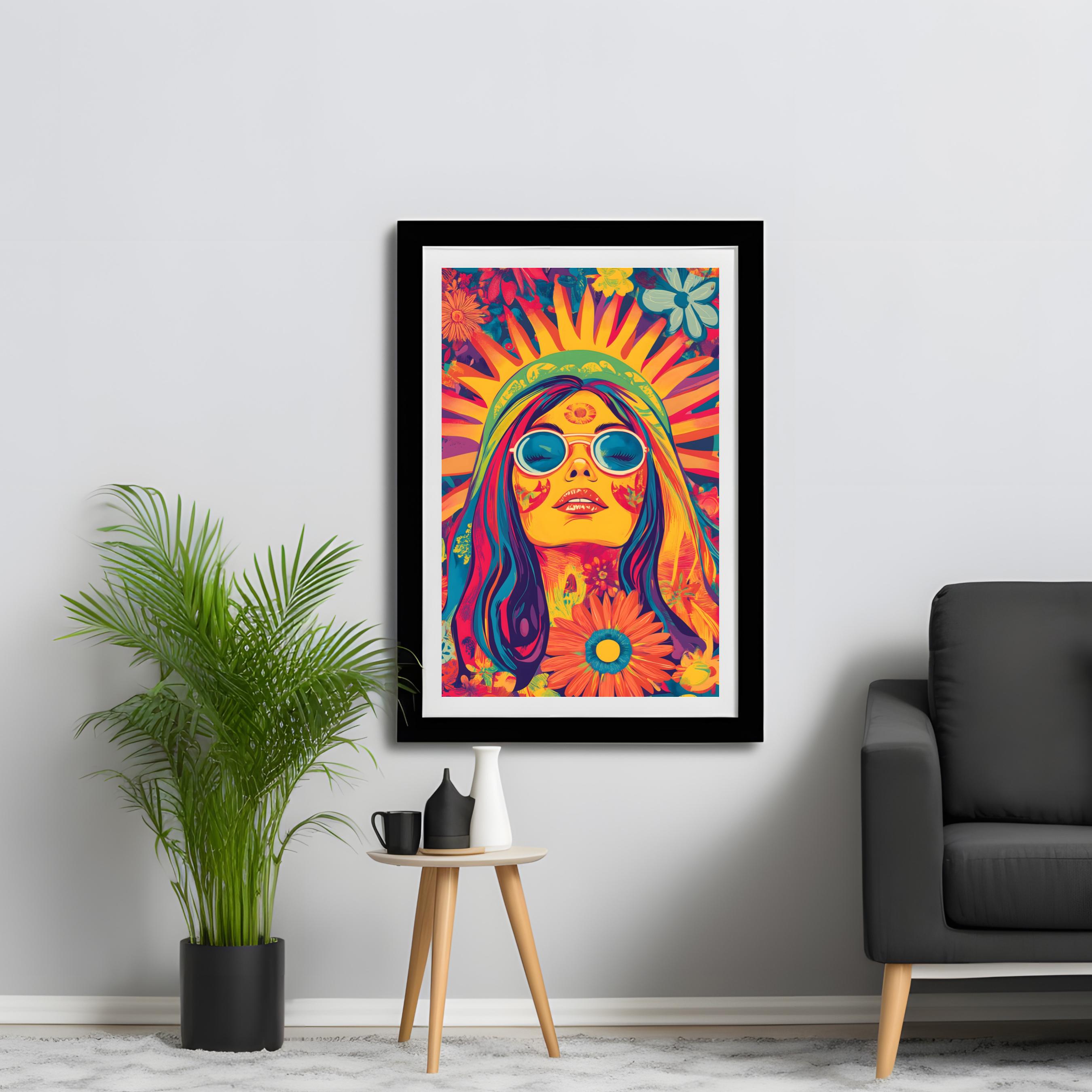 Psychedelic Hippie Wall Art Poster, Colorful Boho Woman Print, Retro ...