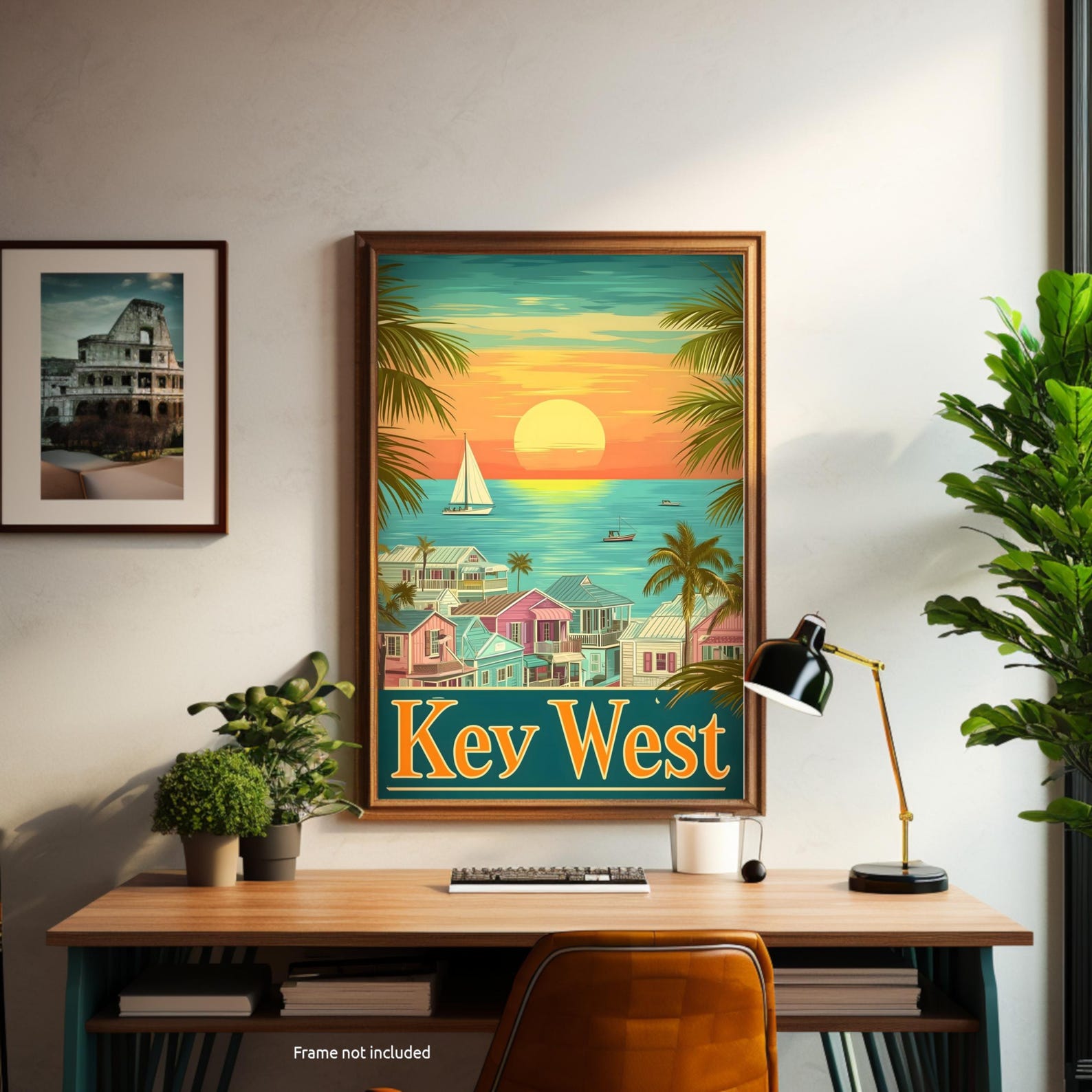 Vintage Style Key West Travel Poster, Tropical Sunset Wall Art, Coastal ...