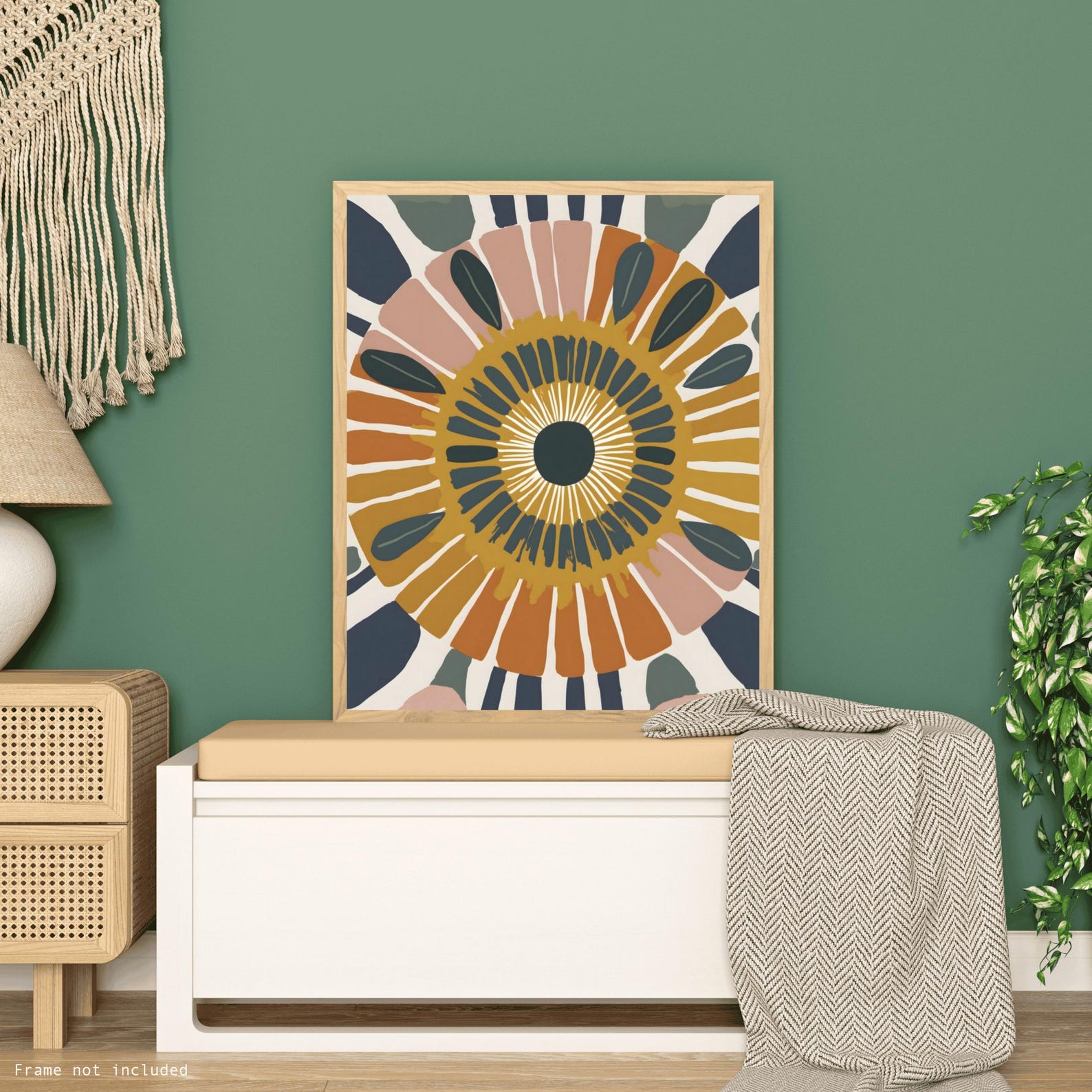 Retro Sunburst Flower Wall Art Print, Bold Abstract Floral Poster, Mid ...