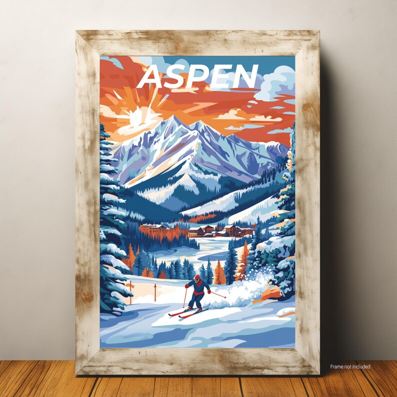 Aspen Colorado Ski Poster, 1950s Winter Resort Wall Art, Retro Skiing ...