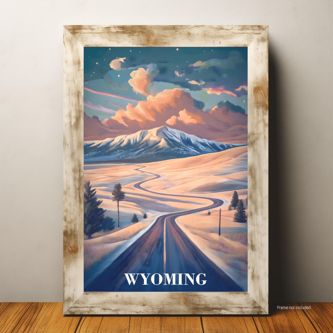 Wyoming Travel Poster, Scenic Mountain Road Wall Art, Western Landscape ...