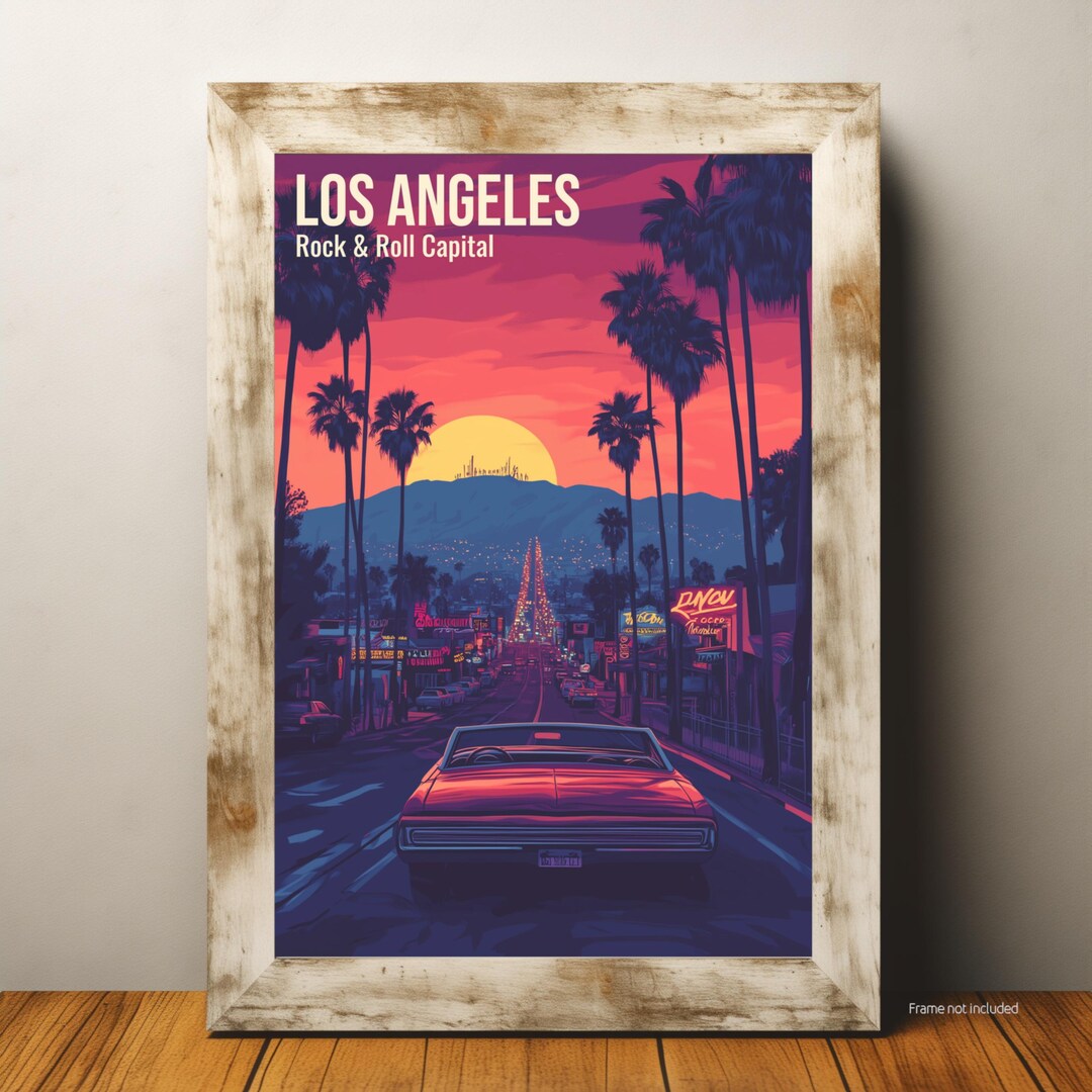Los Angeles Rock and Roll Poster - Sunset Boulevard Wall Art - Retro ...