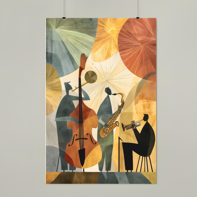 Retro Jazz Band Wall Art Print Mid Century Modern Music Poster Abstract ...