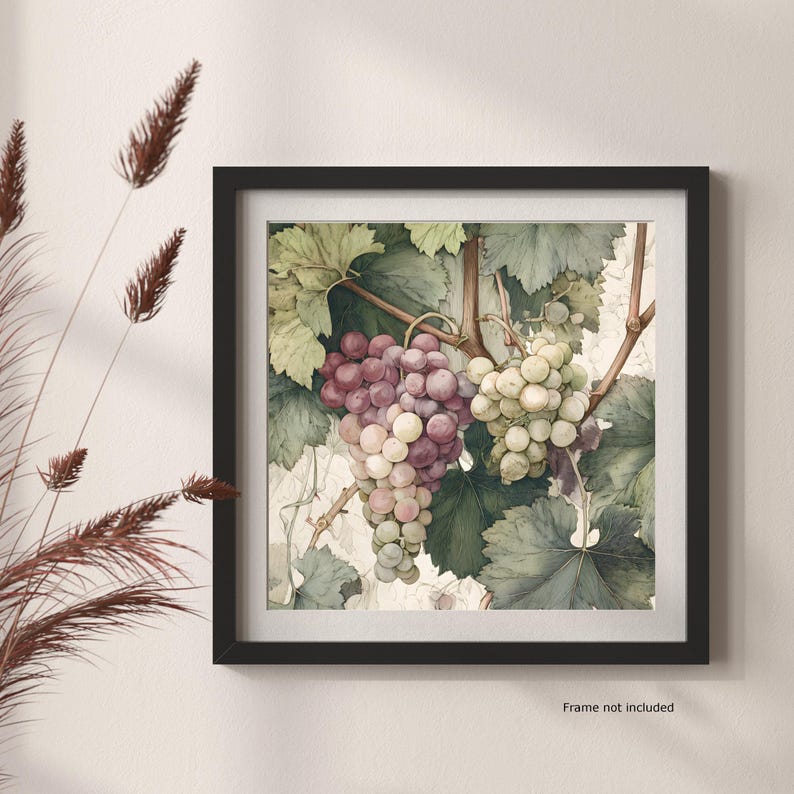 Watercolor Grapevine Wall Art Print With Green and Purple Grapes ...