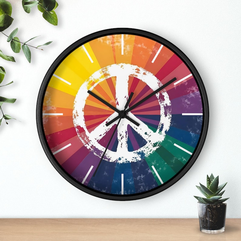 Colorful Peace Sign Wall Clock on Tie Dye Background, Peace All the ...