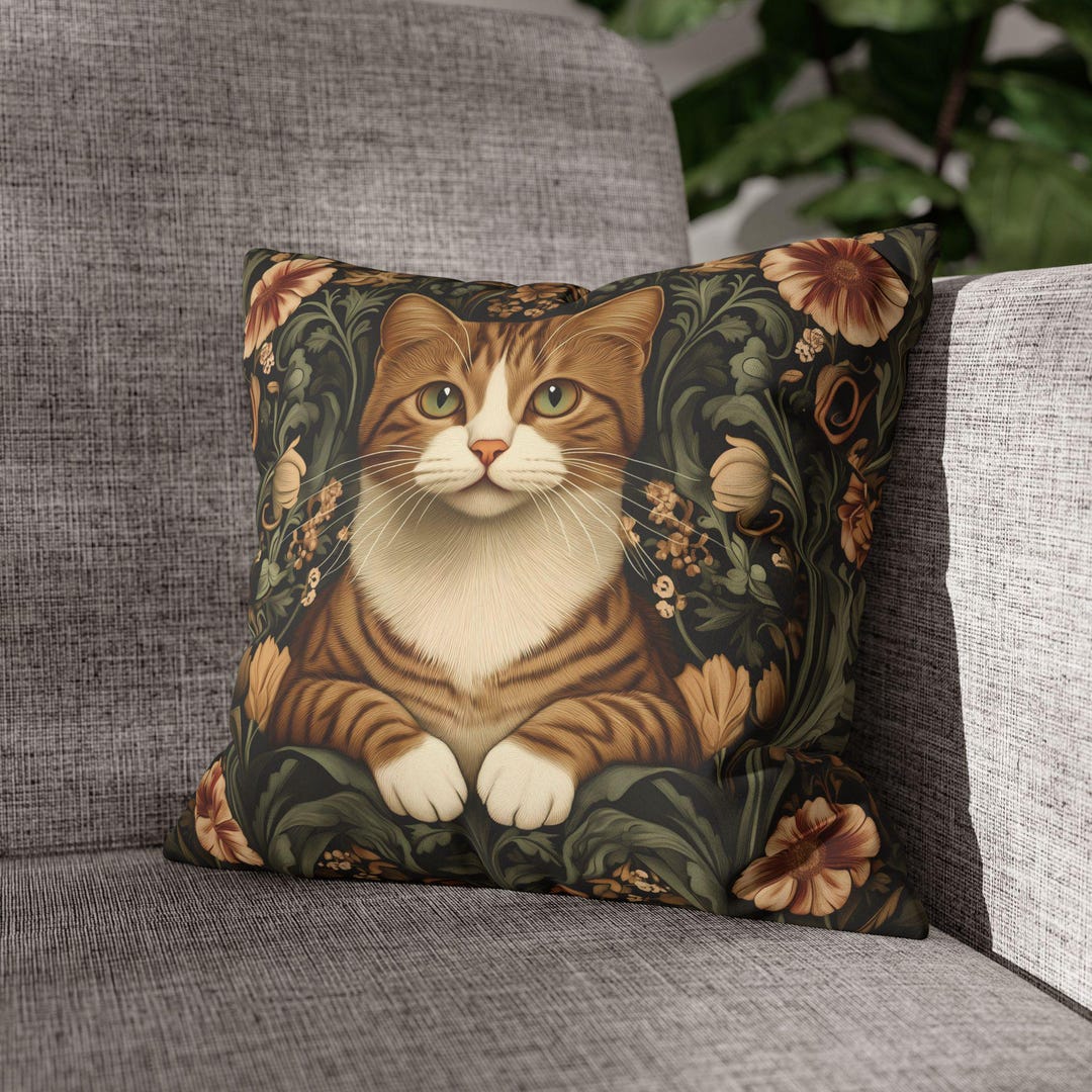Artistic Cat Throw Pillow Cover - Faux Suede Floral Cat Cushion Cover ...