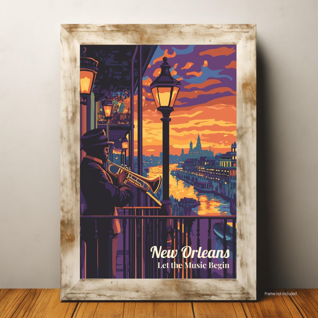 New Orleans Jazz Poster - French Quarter Wall Art - Trumpet Player ...