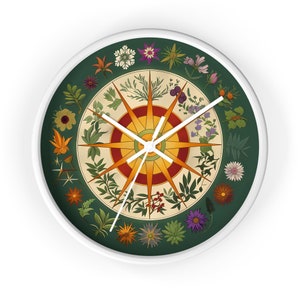 Botanical Sunburst Wall Clock - Vintage Inspired Decorative Clock With ...