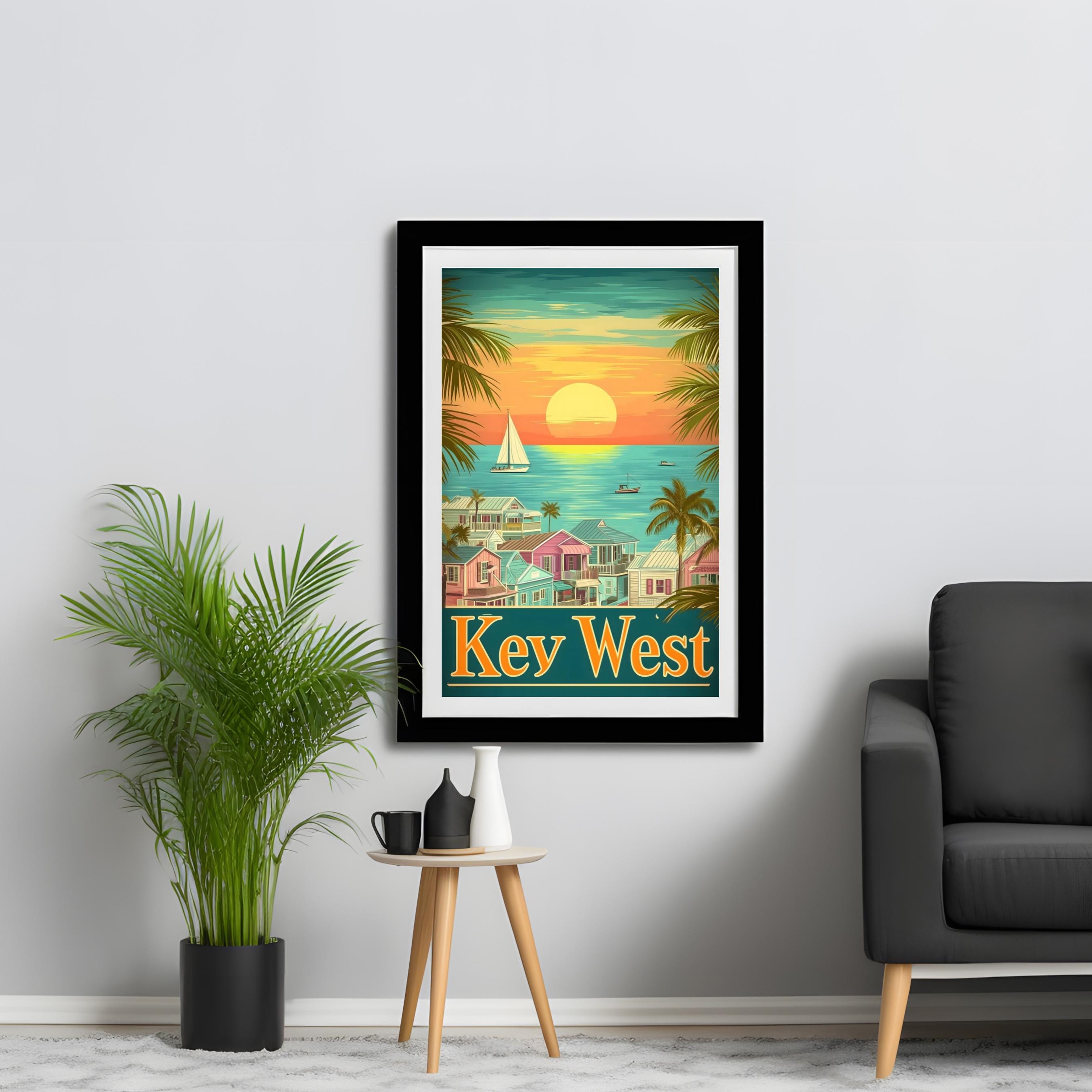 Vintage Style Key West Travel Poster, Tropical Sunset Wall Art, Coastal ...