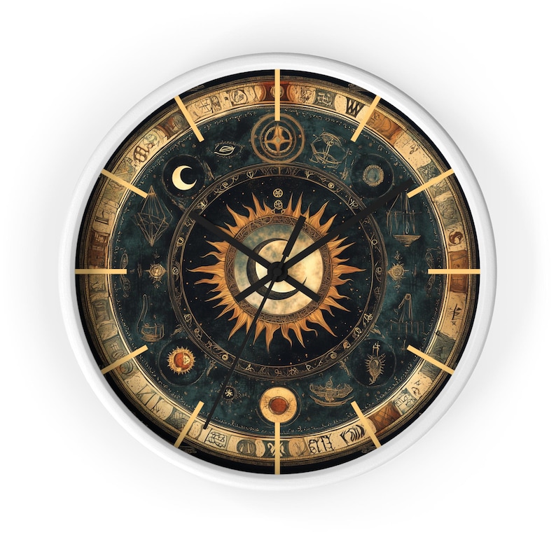 Alchemist's Wall Clock, Alchemical Symbols, Sun and Crescent Moon ...