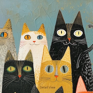 Adorable Cat Faces on a Naive Art Print - Etsy