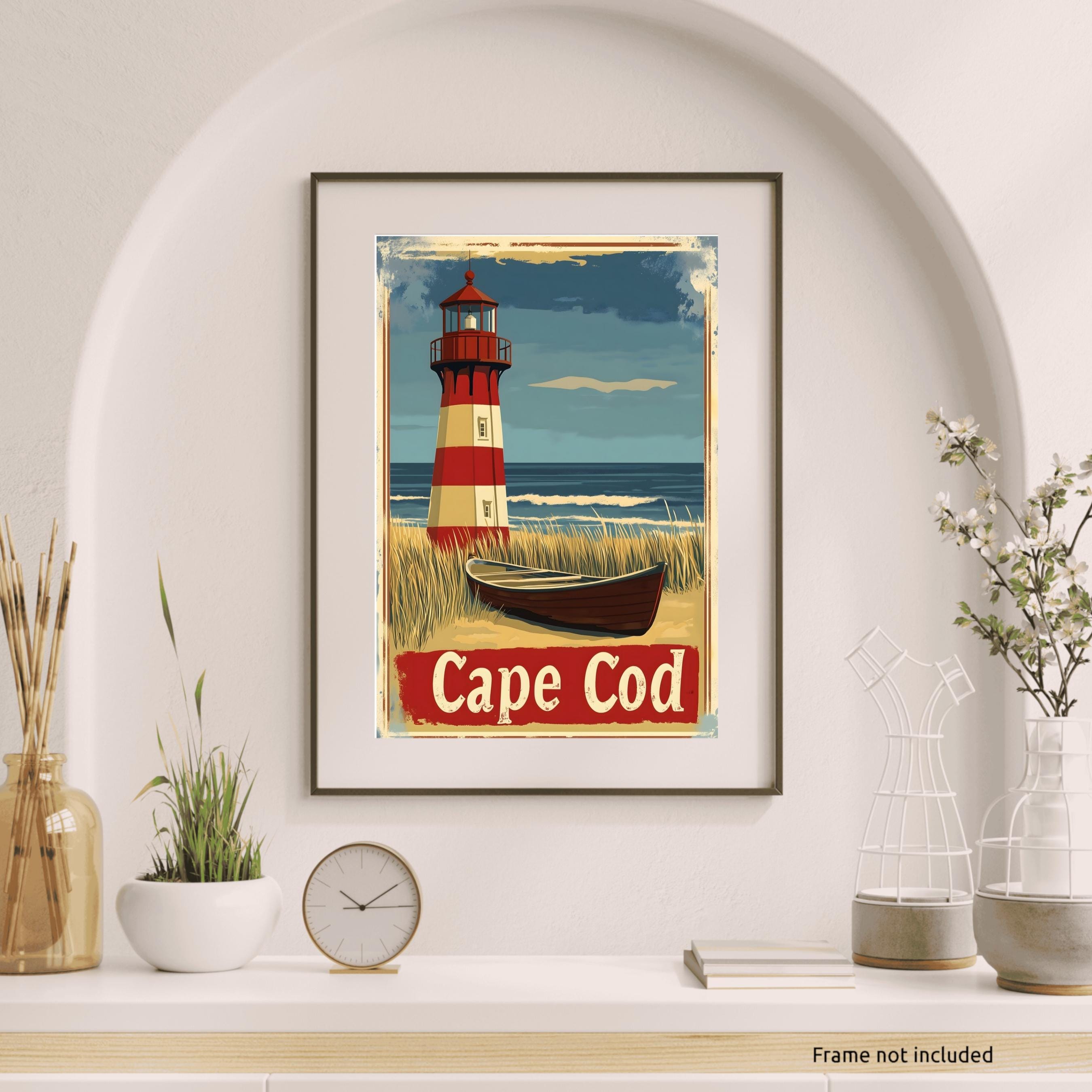 Cape Cod Lighthouse Poster, Vintage Coastal Wall Art, Nautical Beach ...