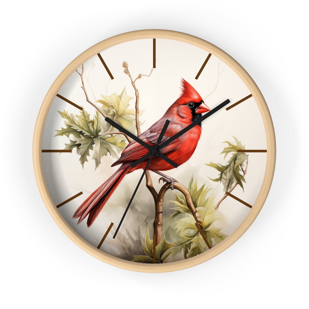 Rustic Red Cardinal Print Clock Nature Inspired Home Decor Unique Bird ...