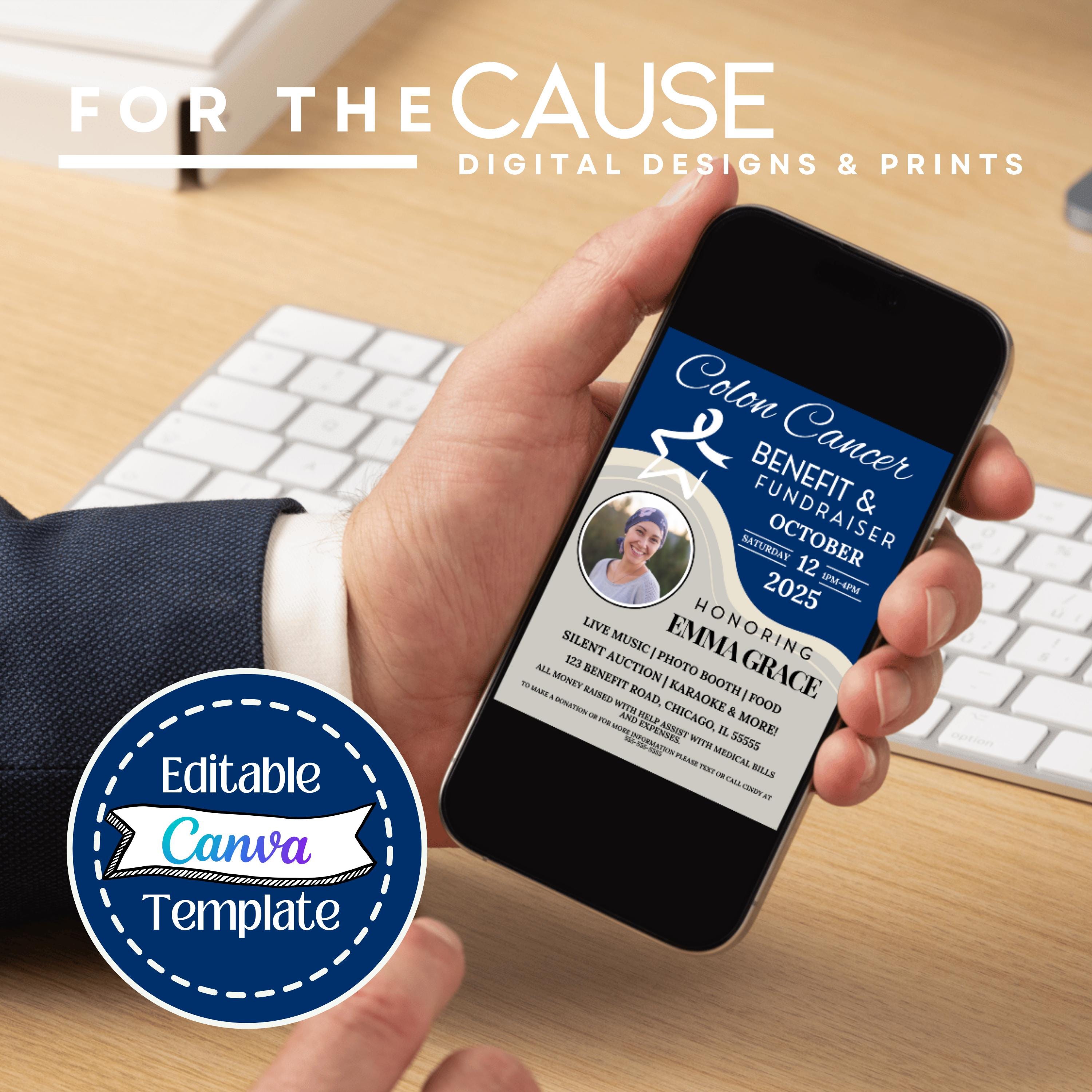 Editable Canva Colon Cancer Fundraiser Flyer Benefit Template With ...