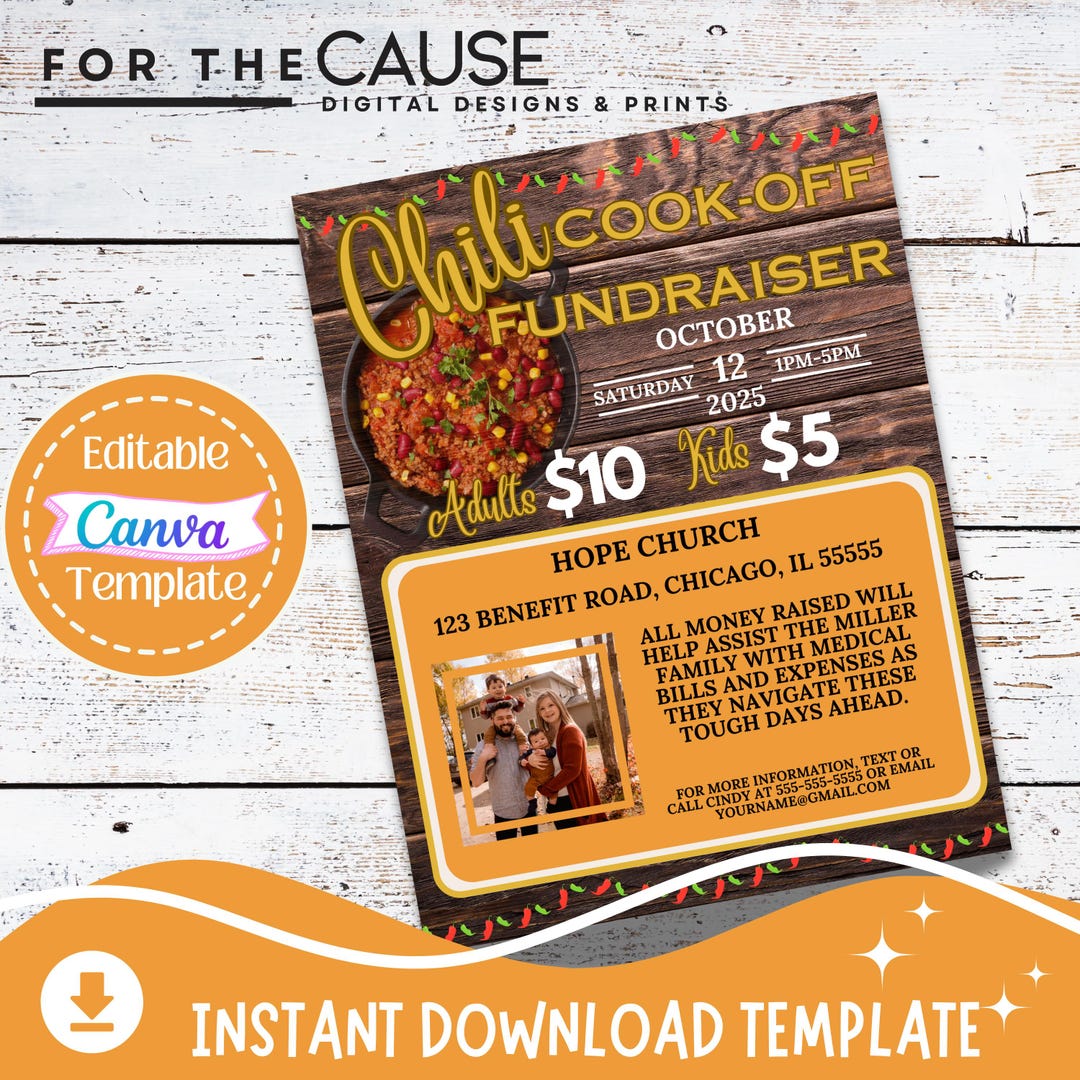 Chili Cook-off Fundraiser Flyer Template | Editable Photo (digital ...