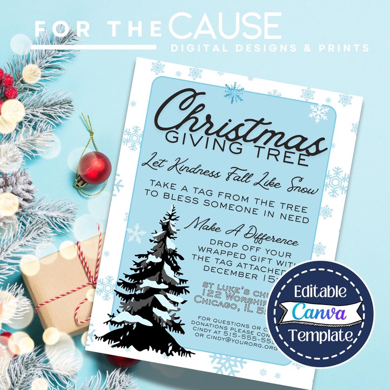 Editable Christmas Holiday Giving Tree Flyer & Gift Tag Set | Holiday ...