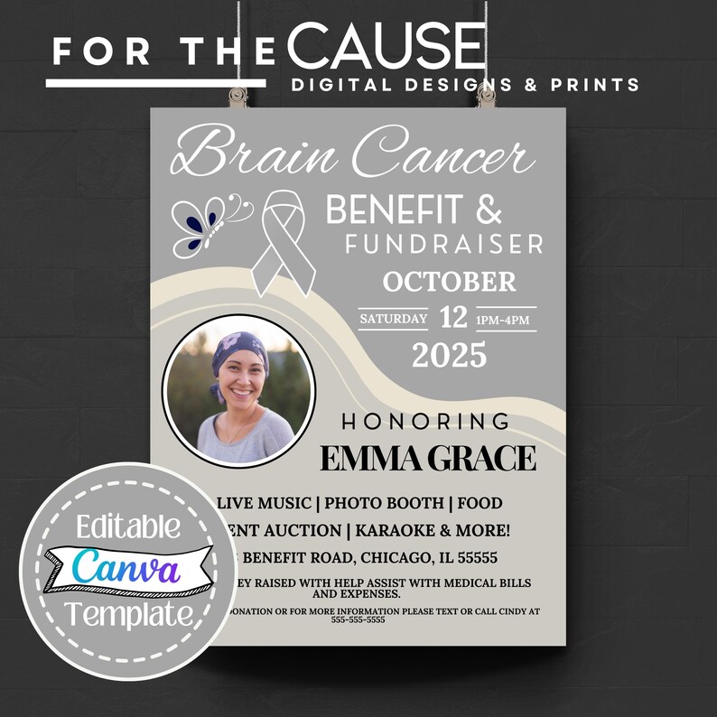 Brain Cancer Fundraiser Flyer Benefit Template With Photo Brain Cancer ...