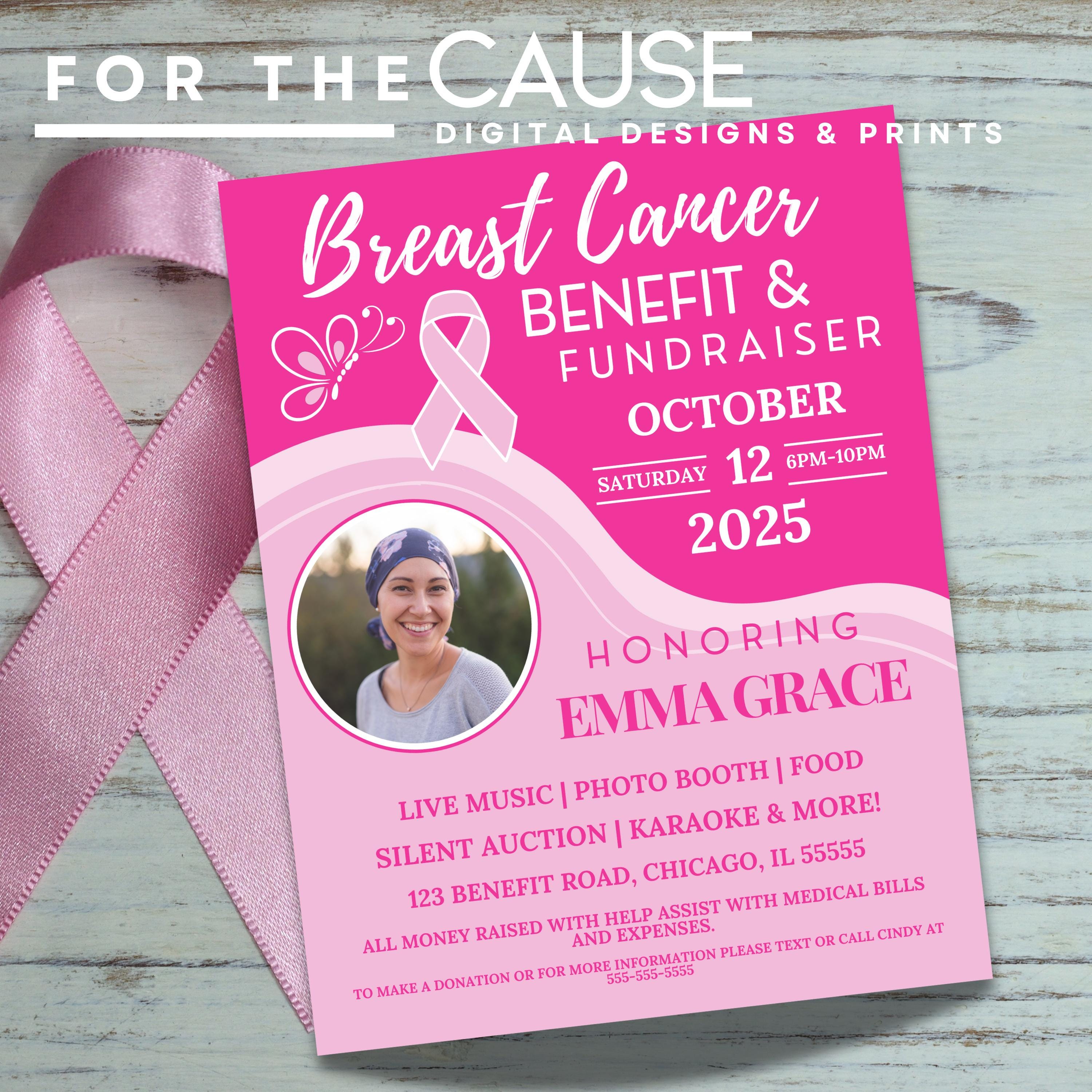 Editable Breast Cancer Fundraiser Flyer Benefit Template With Photo ...