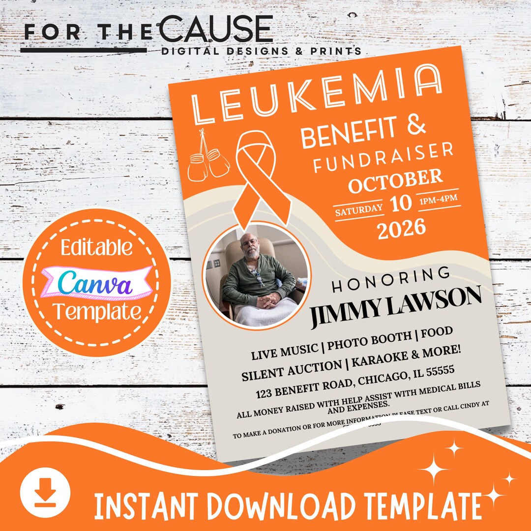 Leukemia Fundraiser Flyer Template | Editable Canva, Orange Ribbon ...