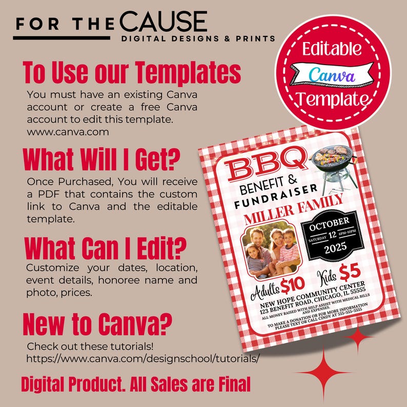 BBQ Dinner Fundraiser Flyer Template | Editable Canva Benefit Event ...