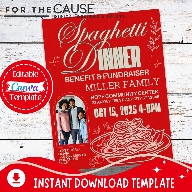 Elegant Spaghetti Dinner Fundraiser Flyer Template | Modern Editable ...