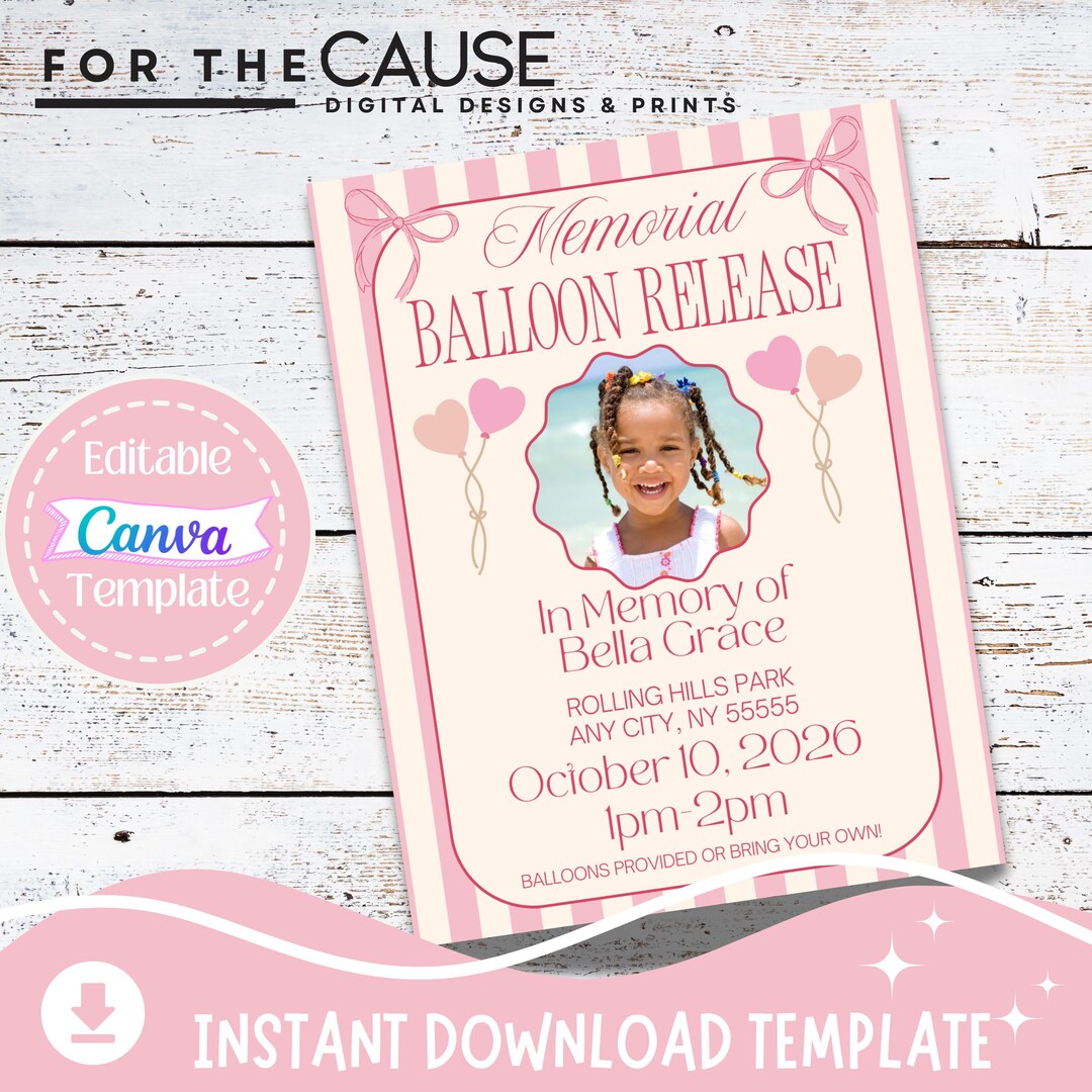 Memorial Balloon Release Invitation Template | Pink Tribute (digital ...