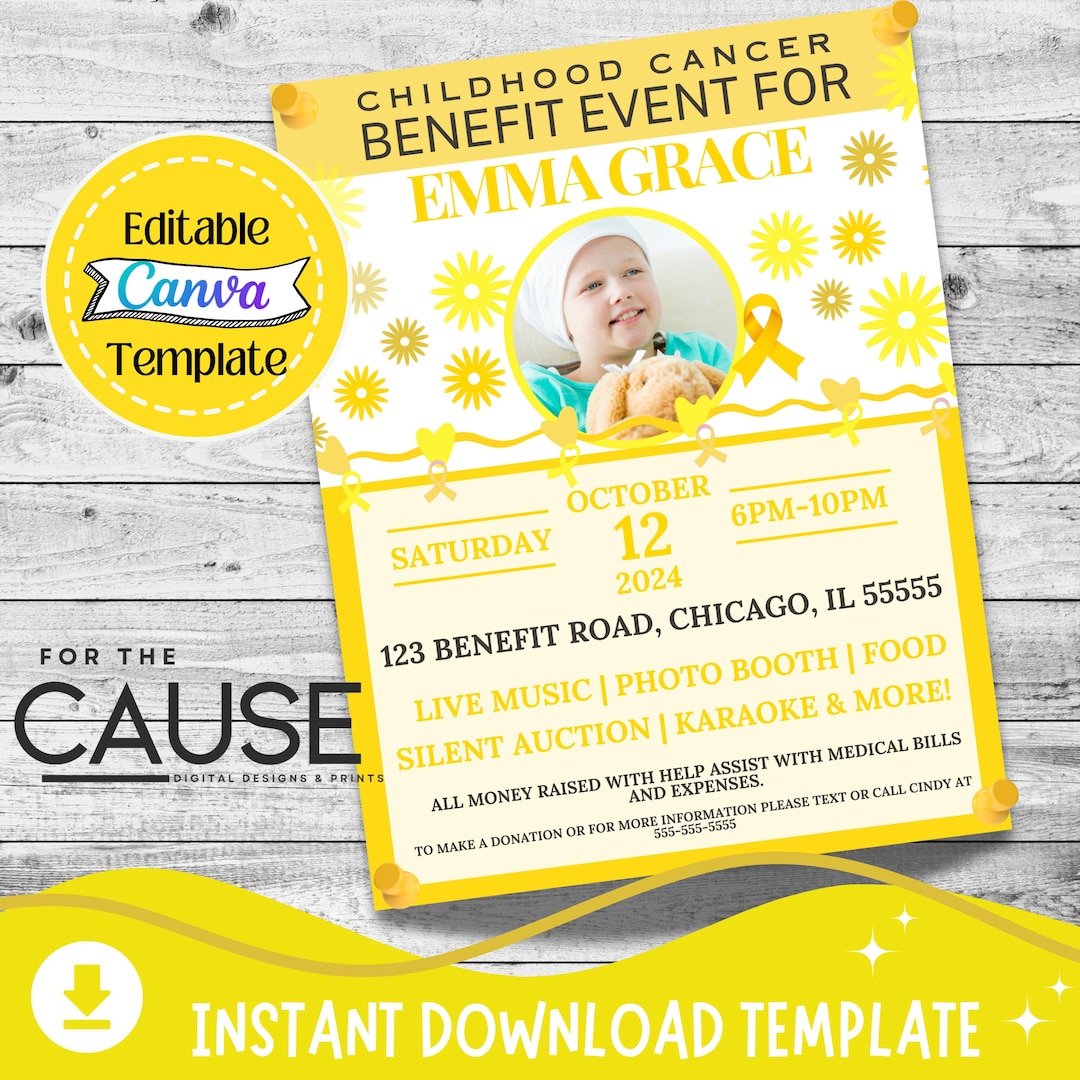 Childhood Cancer Benefit Fundraiser Editable Canva Template With Photo ...