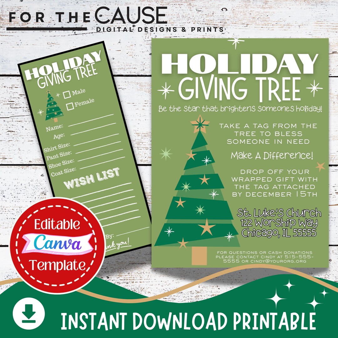 Holiday Giving Tree Flyer & Gift Tag Set Editable | Adopt-a-family ...