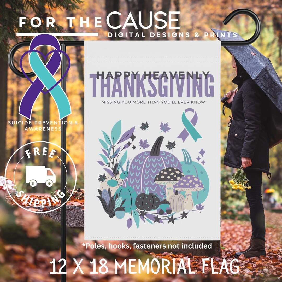 Happy Heavenly Thanksgiving Memorial Garden Flag Happy Thanksgiving in ...