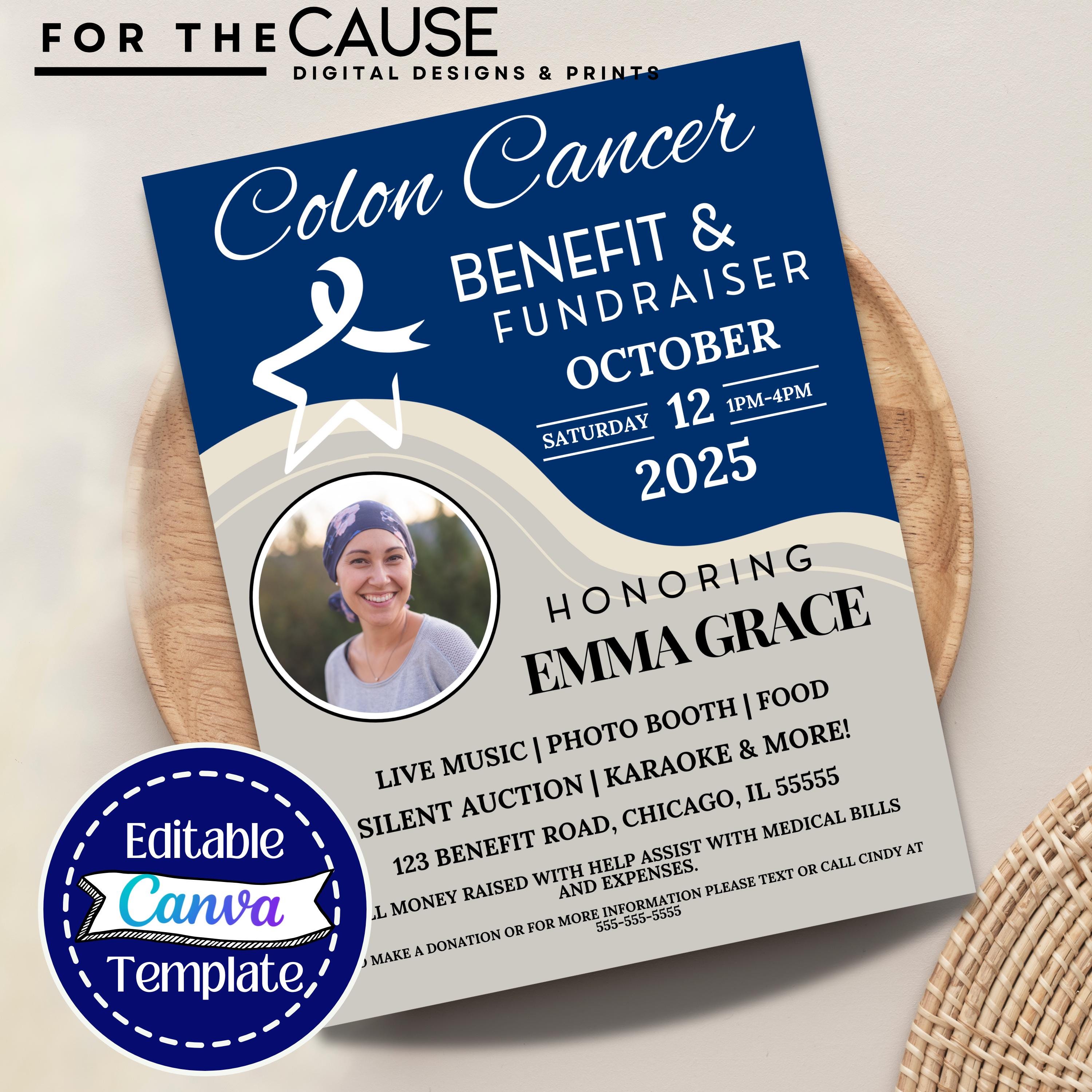 Editable Canva Colon Cancer Fundraiser Flyer Benefit Template With ...