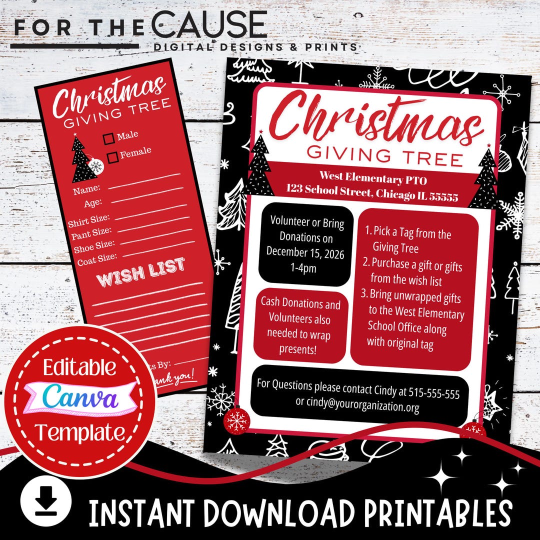 Editable Christmas Holiday Giving Tree Flyer & Gift Tag Set | Holiday ...