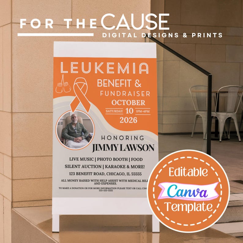 Leukemia Fundraiser Flyer Template | Editable Canva, Orange Ribbon ...