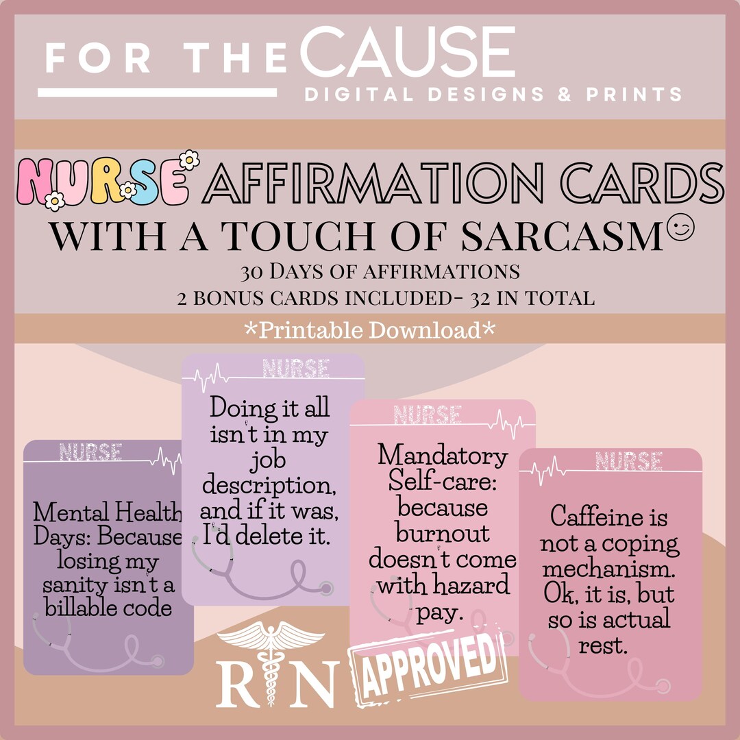 Sarcastic Nurse Affirmation Cards | Funny Nursing Digital Download ...