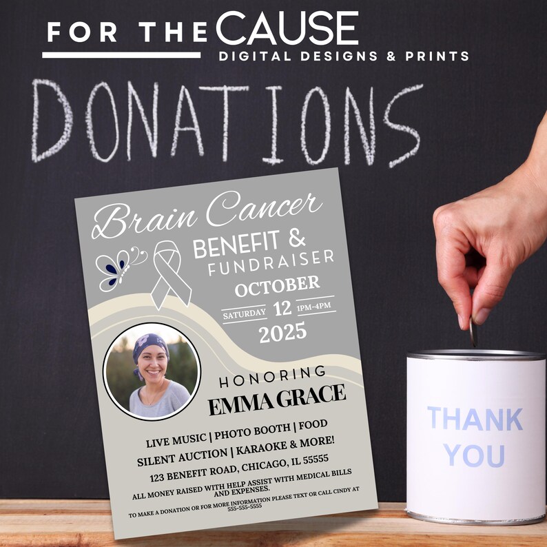 Brain Cancer Fundraiser Flyer Benefit Template With Photo Brain Cancer ...