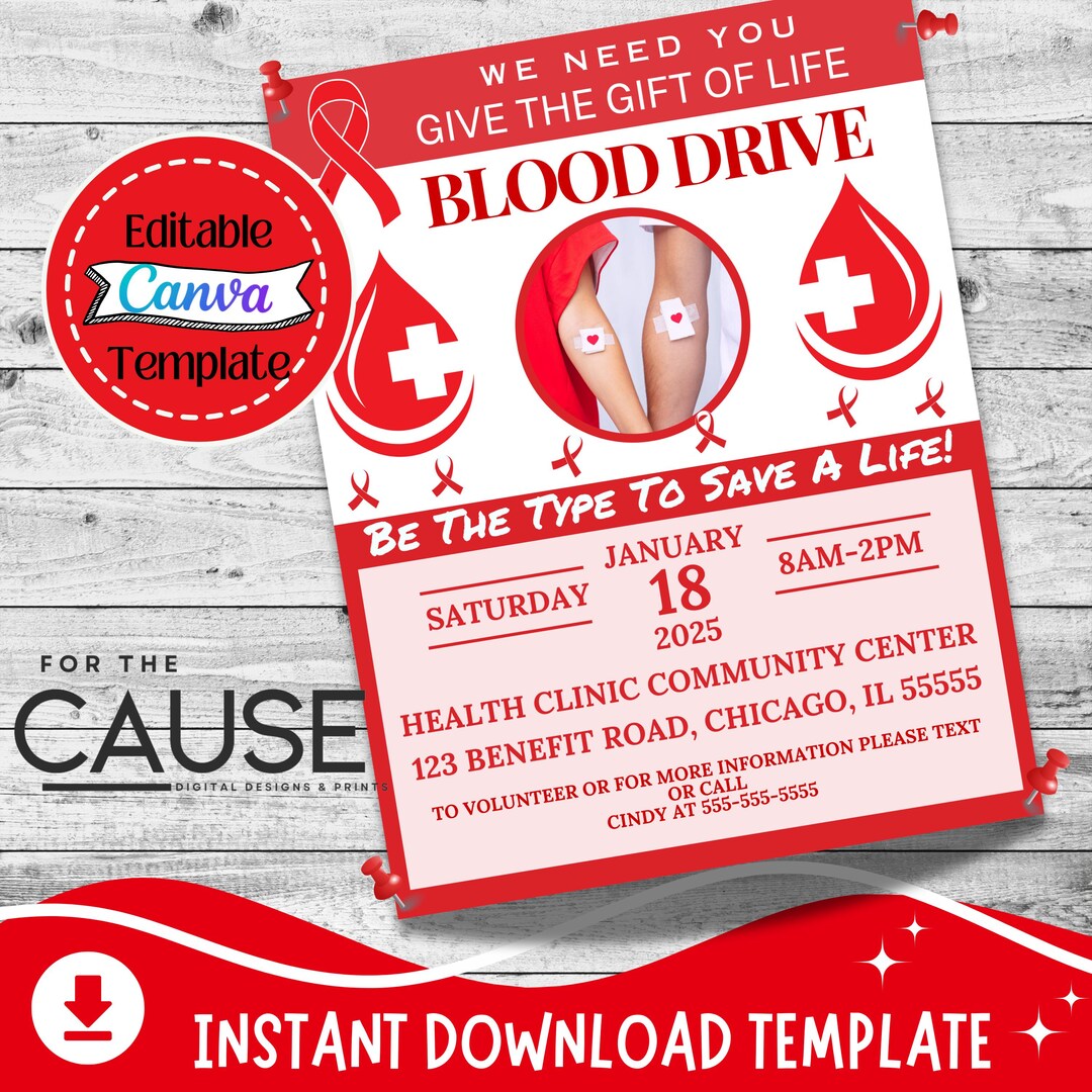 Editable Canva Template for Blood Donation Drive | Modern Flyer Design ...