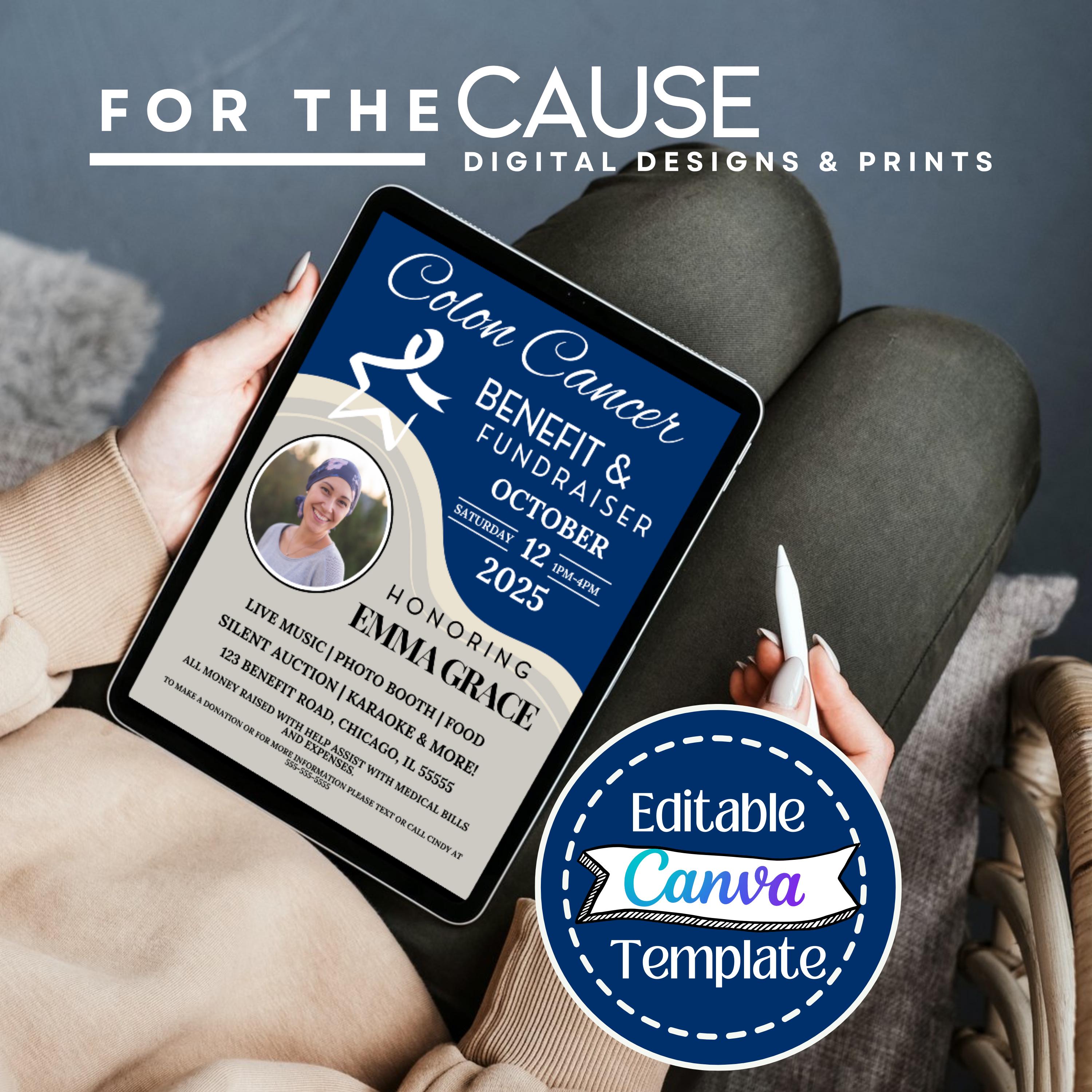 Editable Canva Colon Cancer Fundraiser Flyer Benefit Template With ...