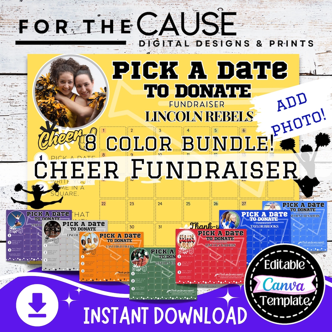 Pick a Date to Donate Cheer Fundraiser Template | Editable Canva ...