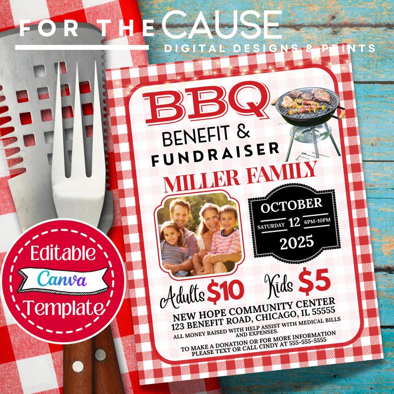 BBQ Dinner Fundraiser Flyer Template | Editable Canva Benefit Event ...