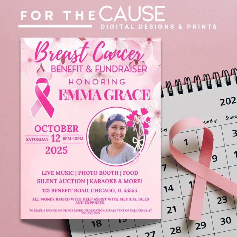 Breast Cancer Benefit Flyer Template | Editable Canva Design (digital ...