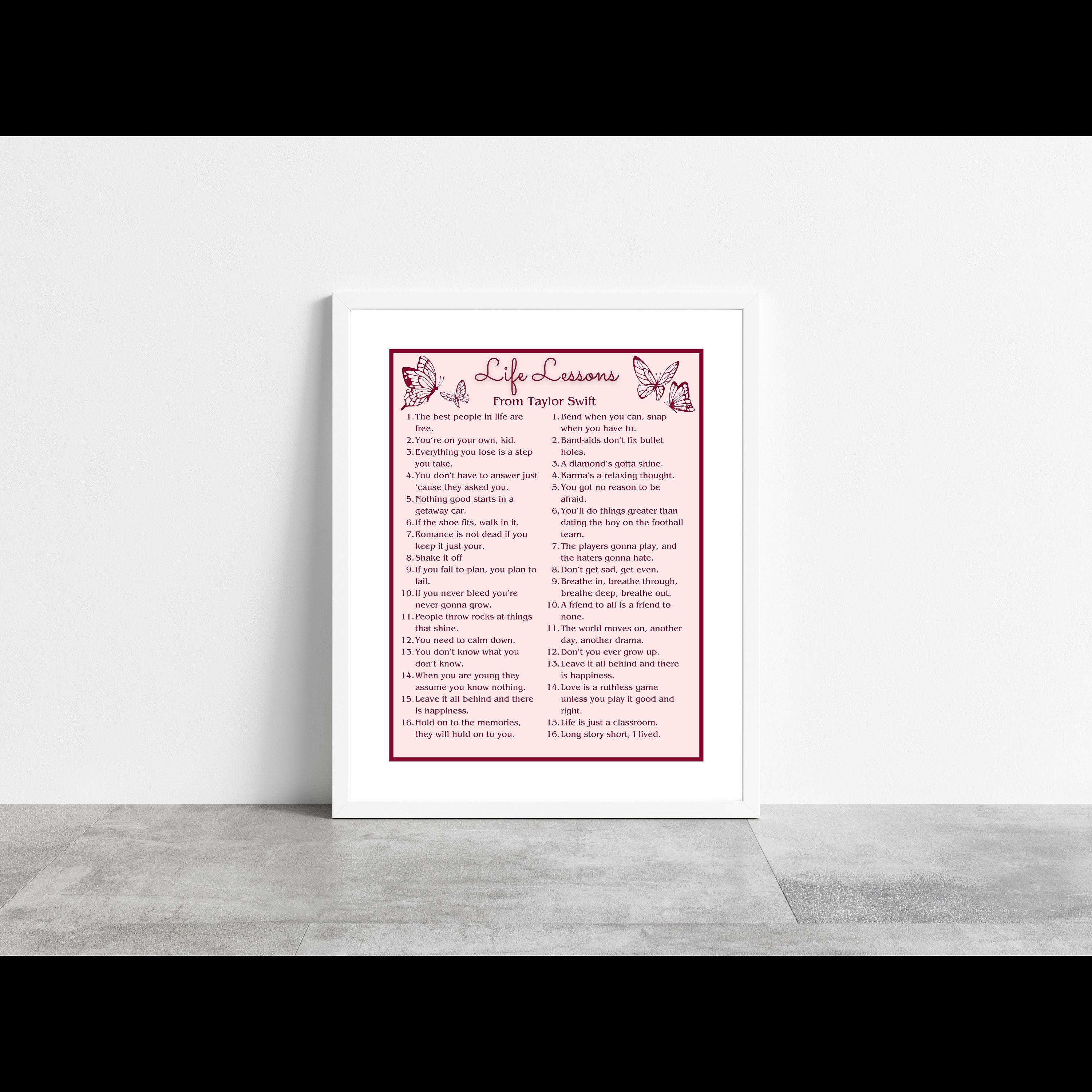 Life Lessons Poster Taylor Swift Lyrics Print Swiftie Poster Taylor ...