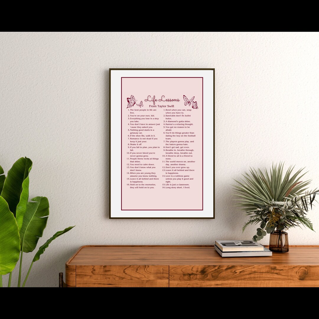 Life Lessons Poster Taylor Swift Lyrics Print Swiftie Poster Taylor ...