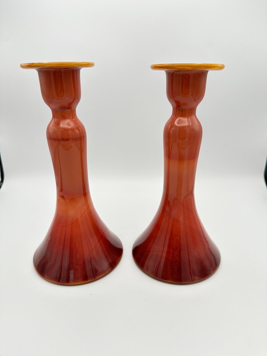 Rare Vintage Tiffin Coral Opaque Candlestick Holder Set Orange Red Slag Glass - Etsy