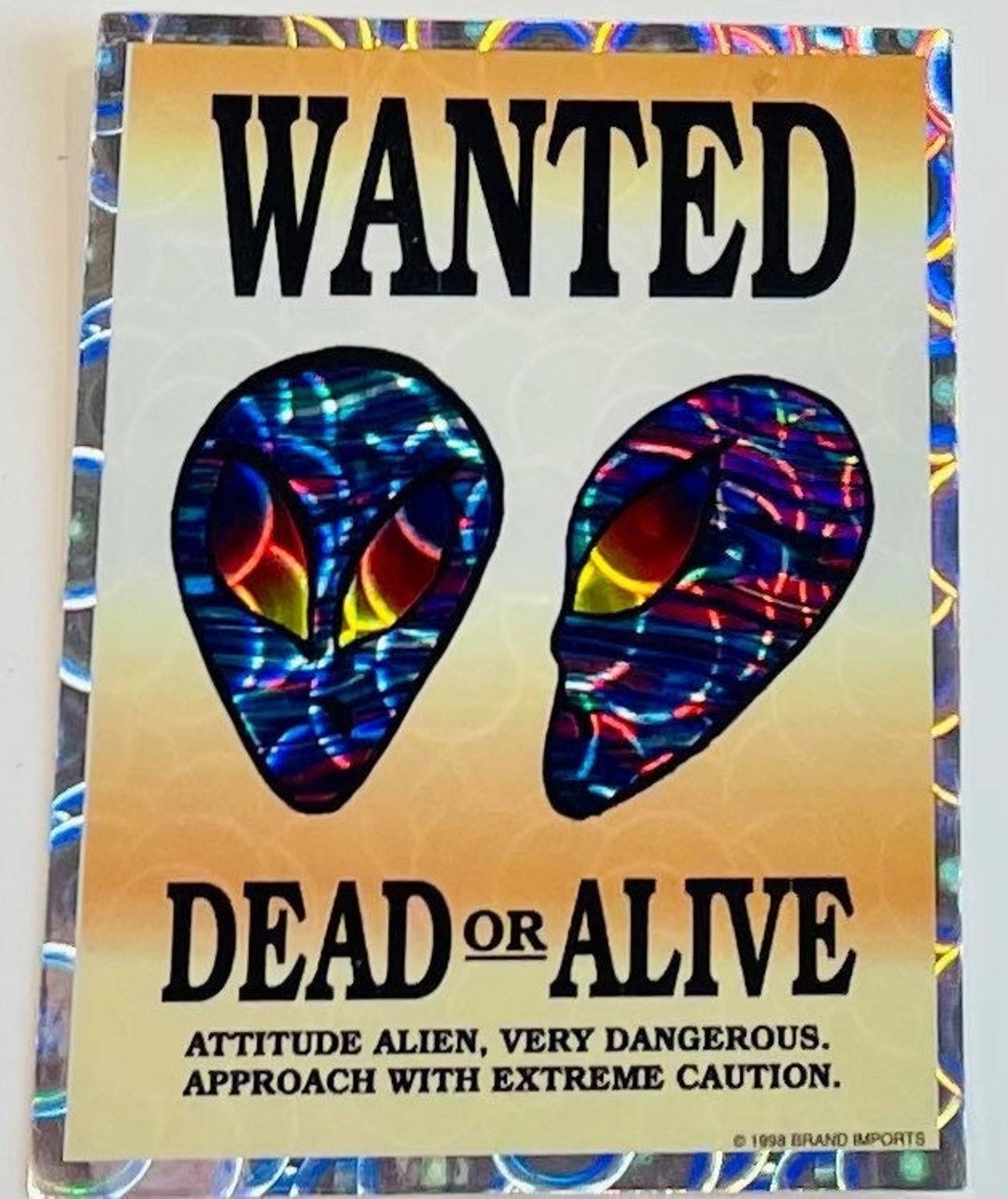 ALIEN STICKER 90s Holographic Rave Wanted Poster Unused Decal ...